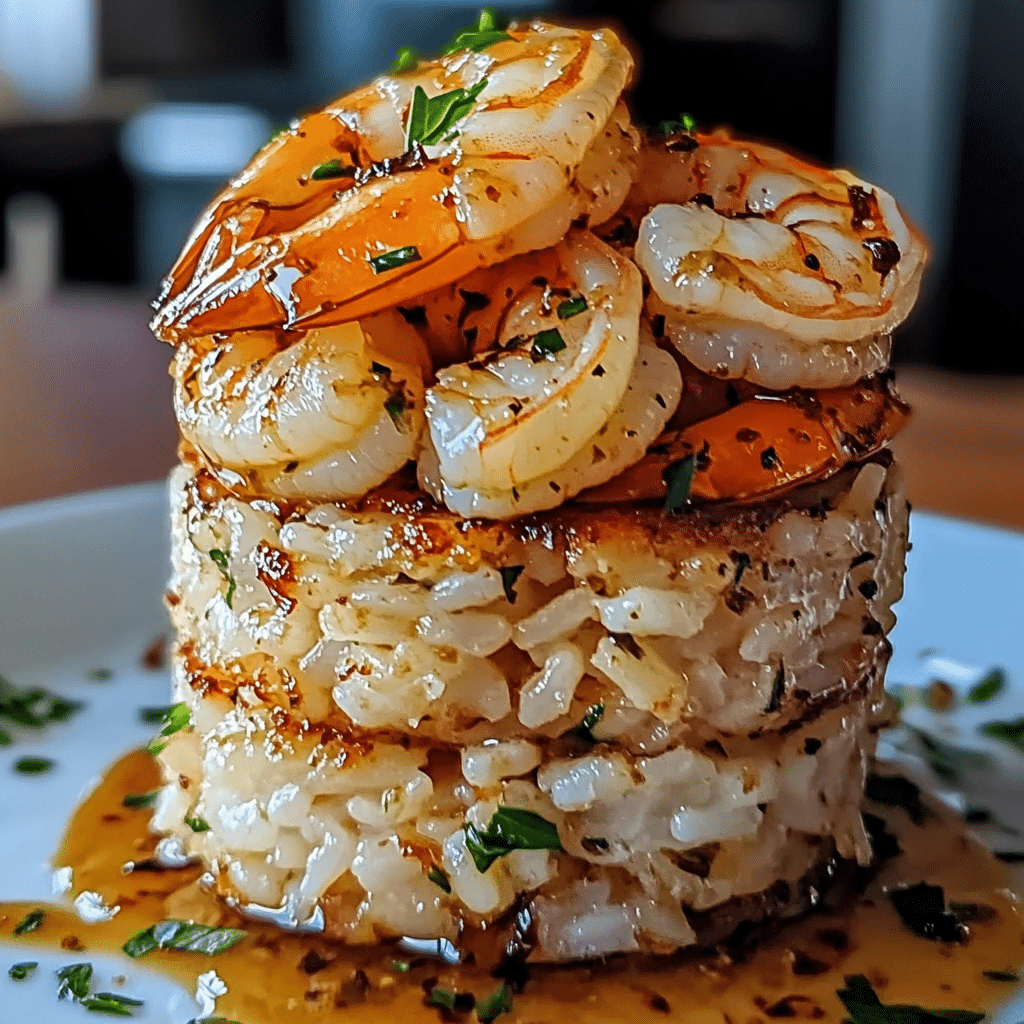 Garlic Butter Shrimp and Rice Stack - Recipe Yumm