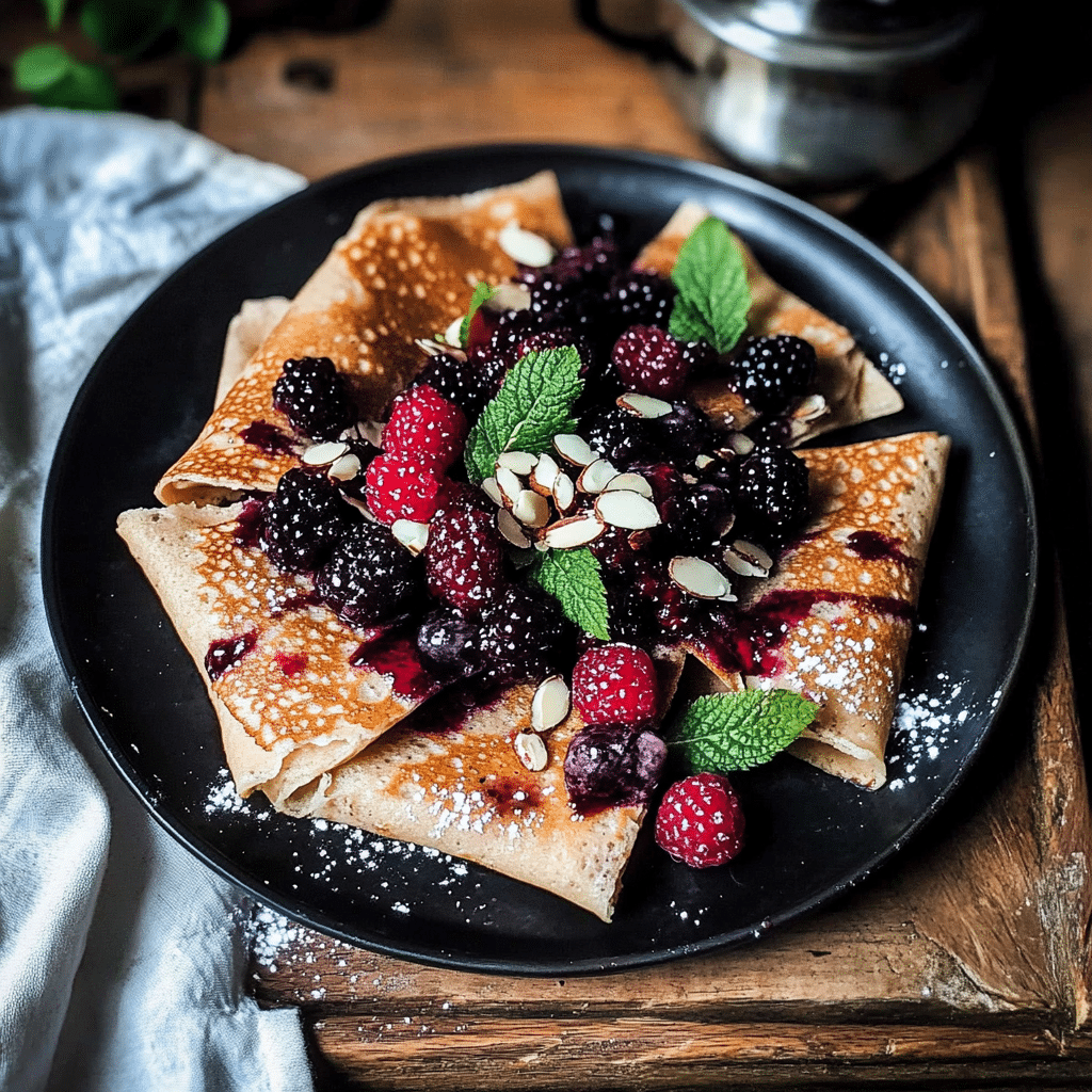 Almond Crêpes with Warm Berries (Gluten Free) - Recipe Yumm