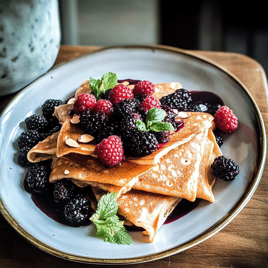 Almond Crêpes with Warm Berries (Gluten Free) - Recipe Yumm