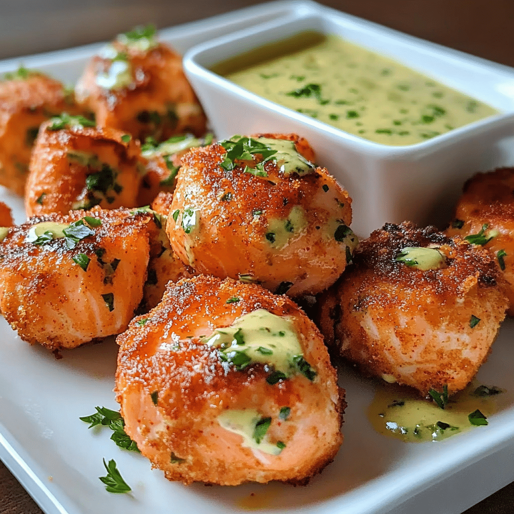 Crispy Salmon Bites with Sauce - Recipe Yumm