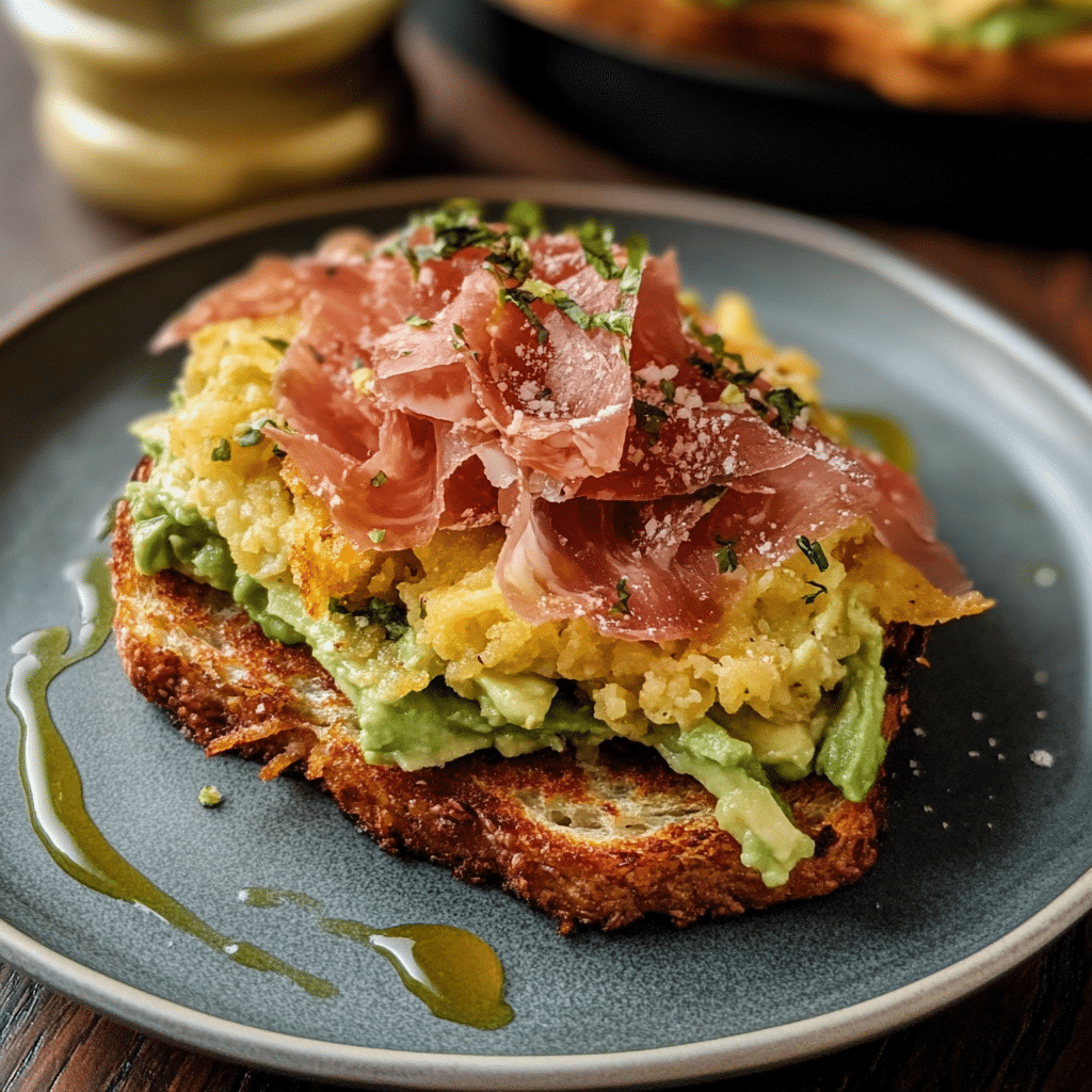 Hash Brown Avocado Toast With Prosciutto - Recipe Yumm