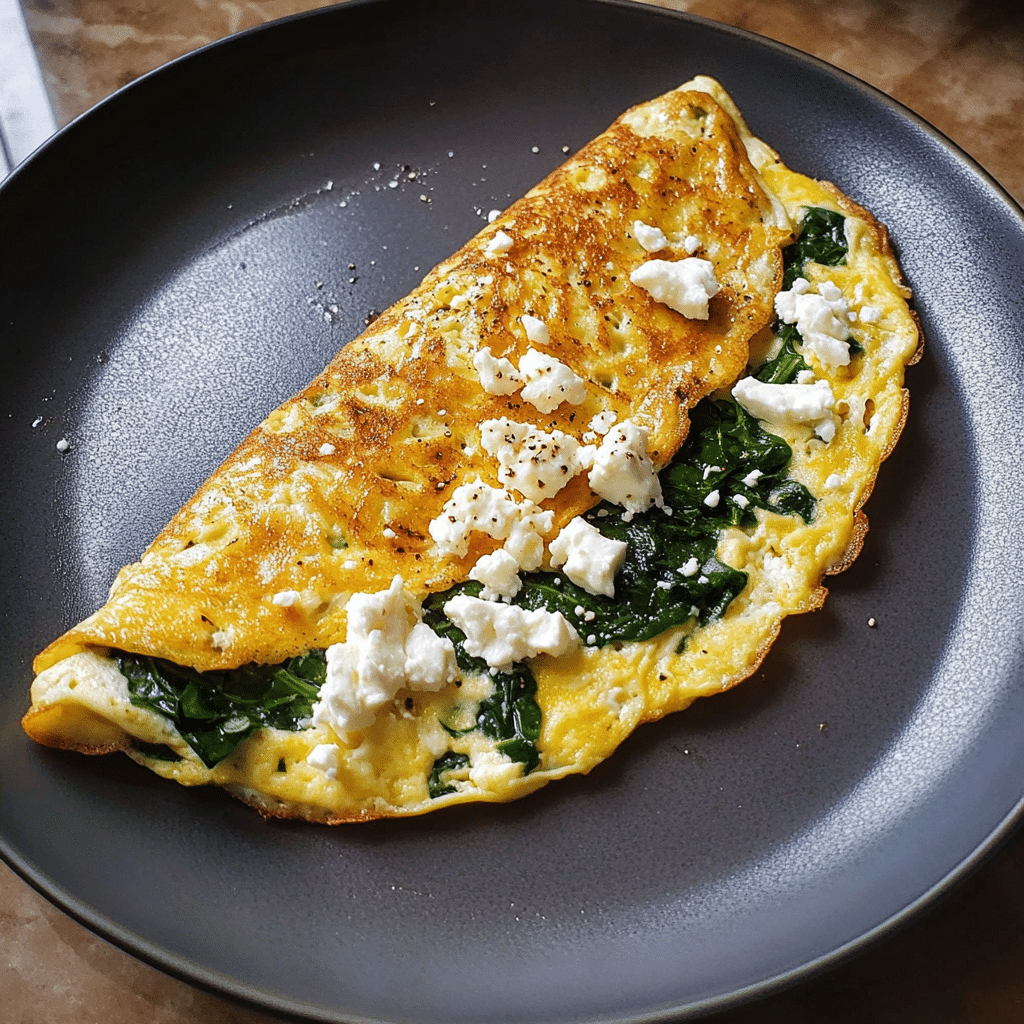 15 Minute Spinach and Feta Omelet - Recipe Yumm