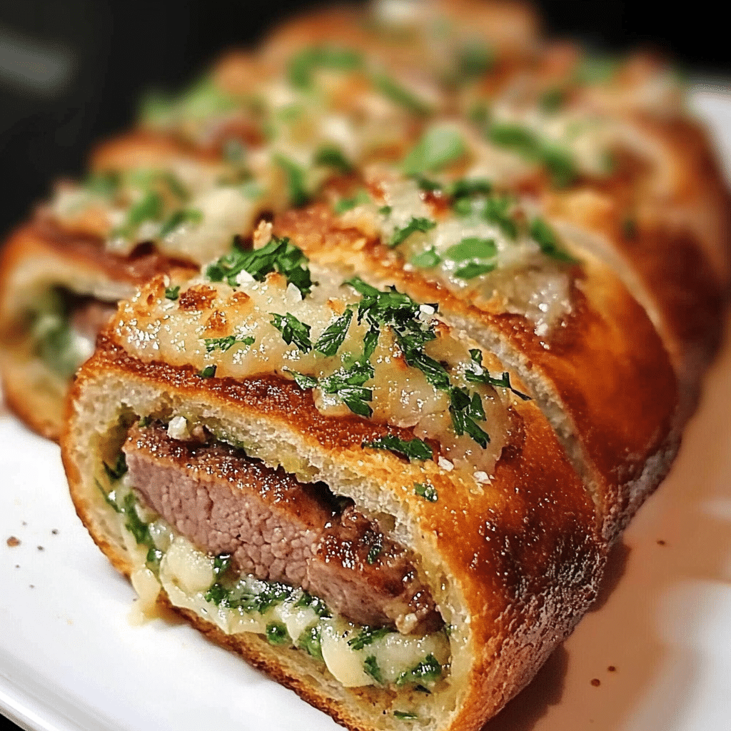Beef Cutlet-Stuffed Garlic Bread - Recipe Yumm
