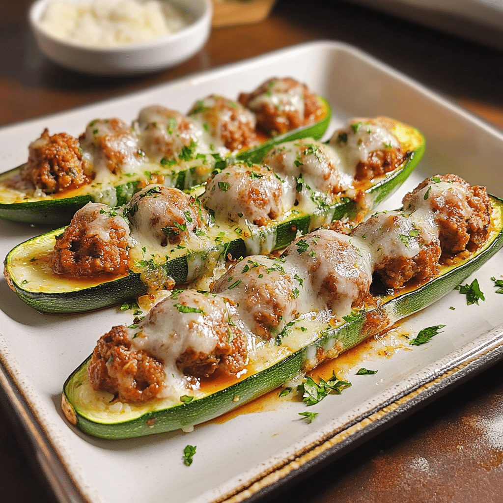Meatball Zucchini Boats - Recipe Yumm