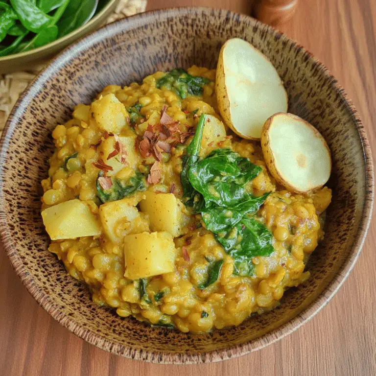 Potato and Lentil Dahl with Spinach - Recipe Yumm