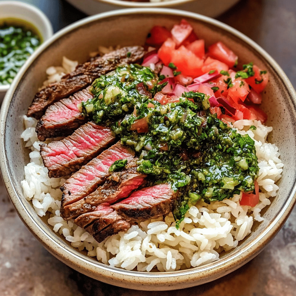 Skirt Steak Rice Bowls with Chimichurri Sauce - Recipe Yumm
