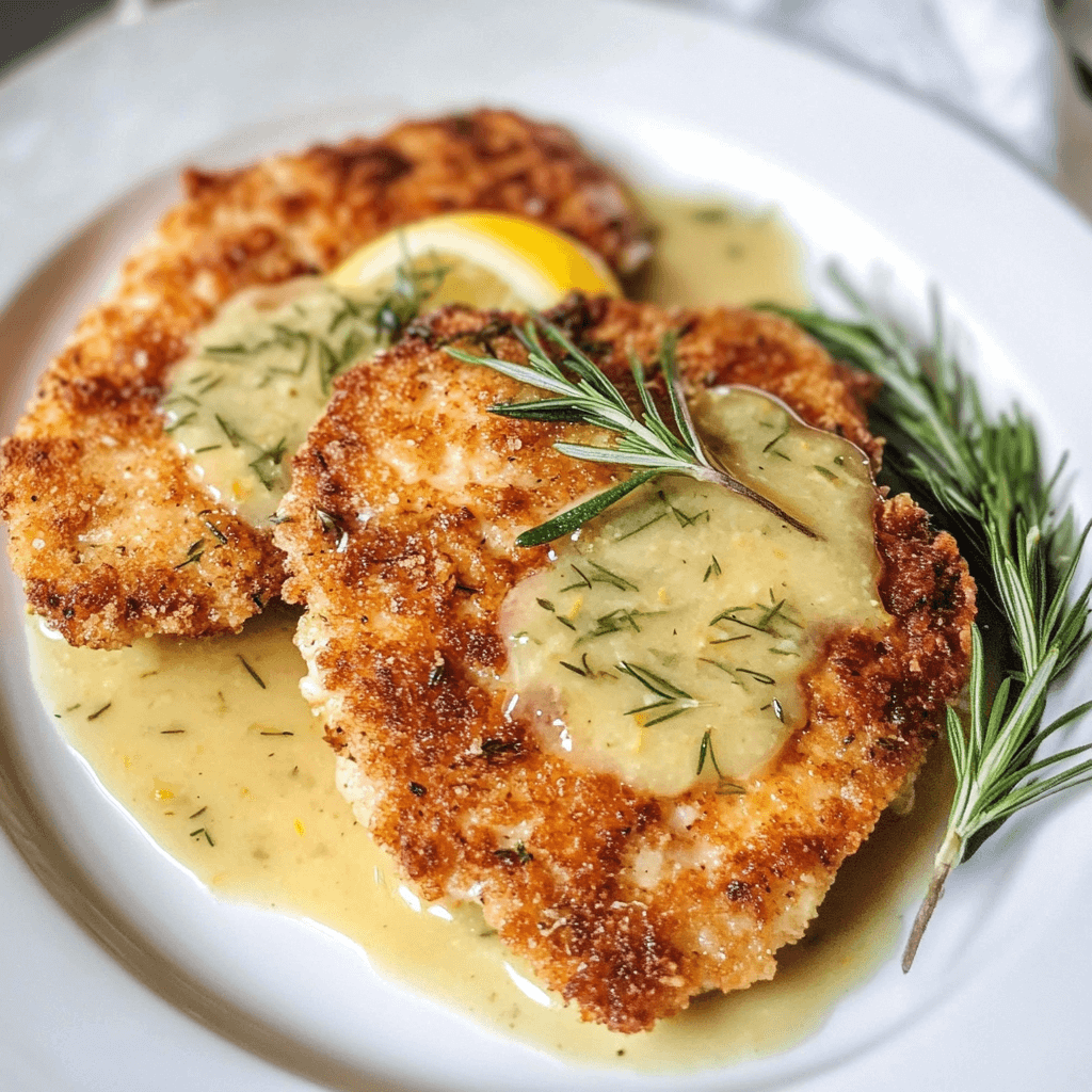 Crispy Chicken Cutlets with Lemon Rosemary Butter Sauce - Recipe Yumm